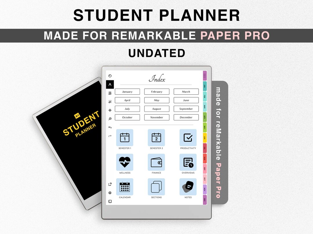 Student Planner for Remarkable Paper Pro, Undated, Color Templates for ...