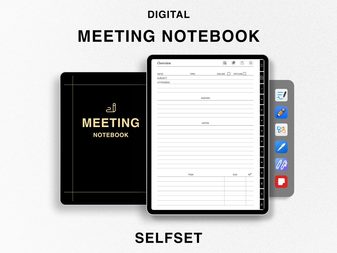 Digital Meeting Notebook, Meeting Template, Editable Meeting Minutes ...