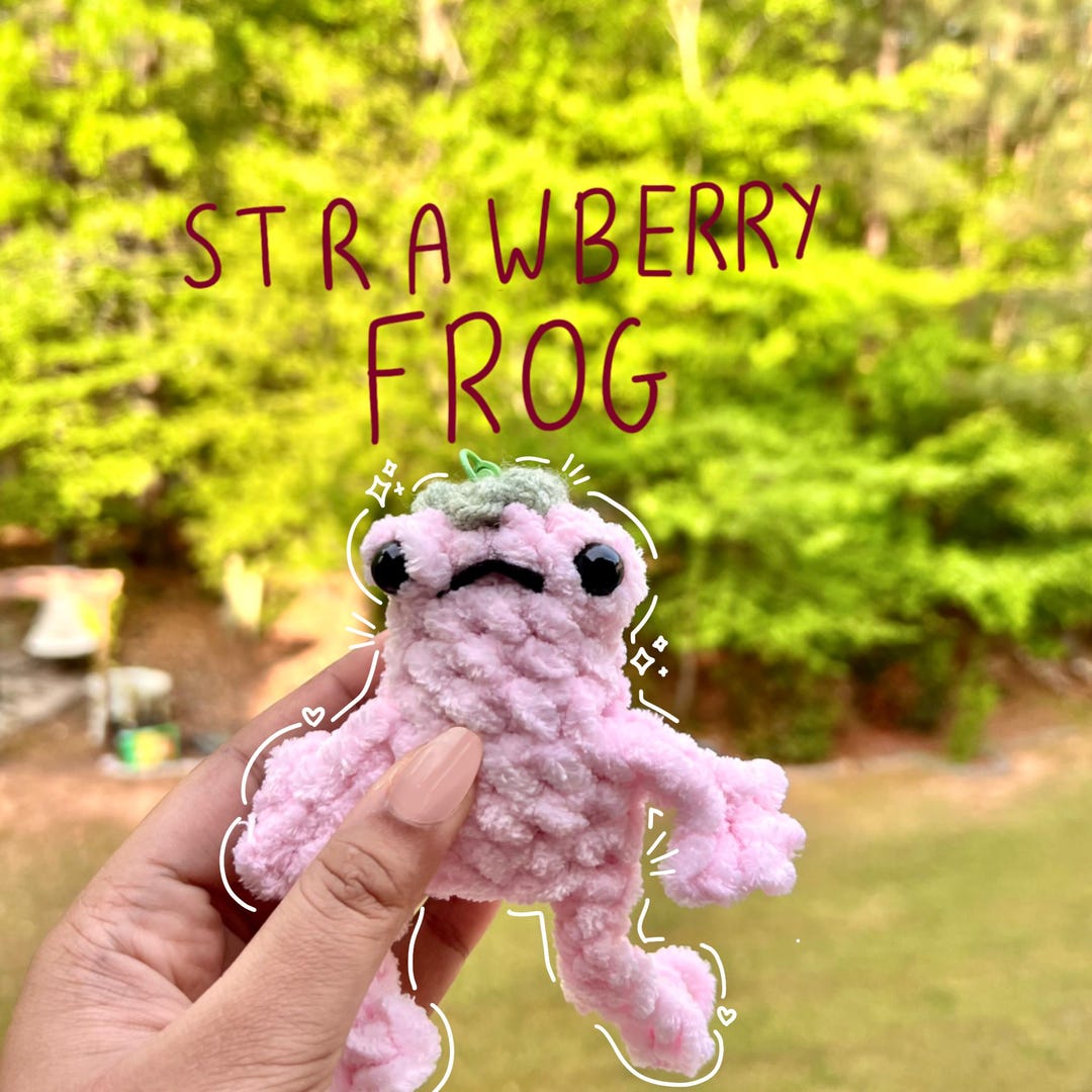 Cute Handmade Crochet Strawberry Frog Toy Keychain, Stuffed Animal Gift ...