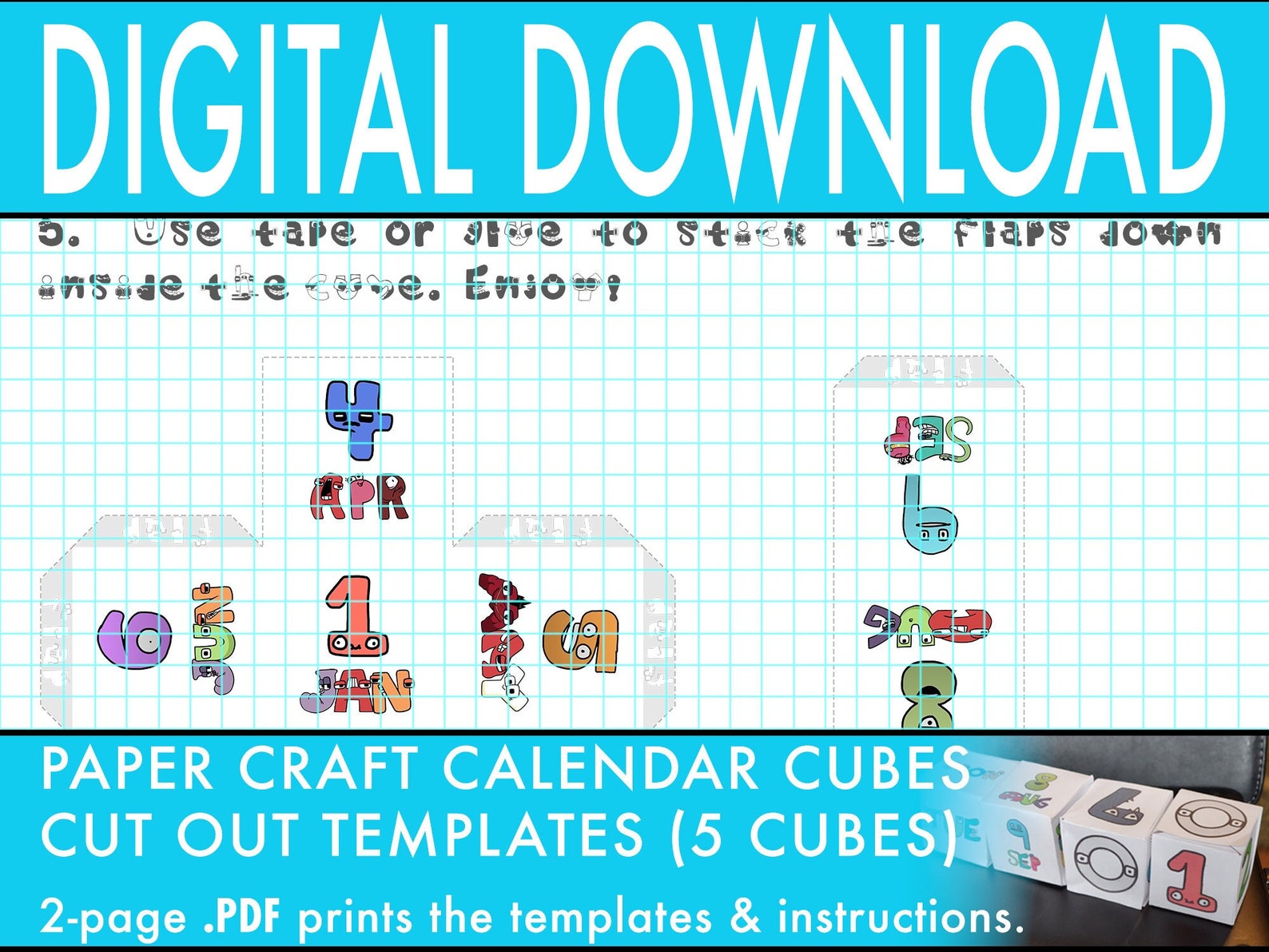 Alphabet Lore Calendar Cube Cutout Papercraft Templates, 2 Pages, 5 ...