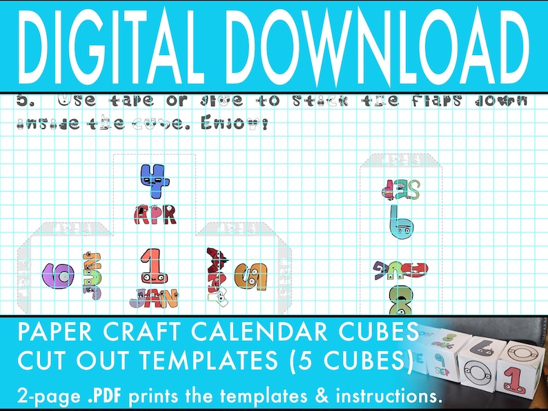 Alphabet Lore Calendar Cube Cutout Papercraft Templates, 2 Pages, 5 ...
