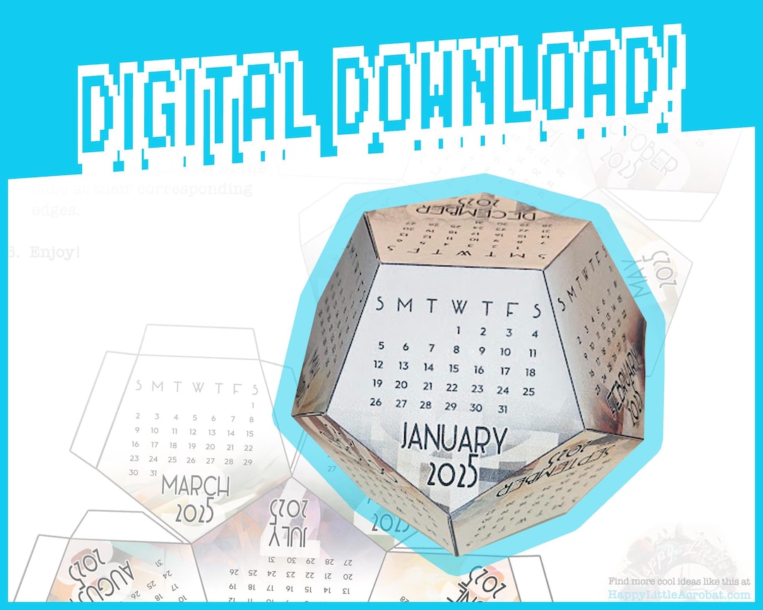 Ultimate Papercraft Desk Calendar 2025 | Dodecahedron Cutout Template ...