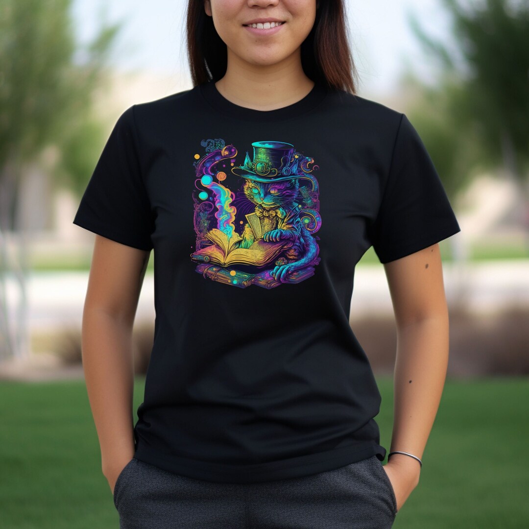 Steampunk Kitty With Book Trippy Steampunk Cat T-shirt Cosmic - Etsy