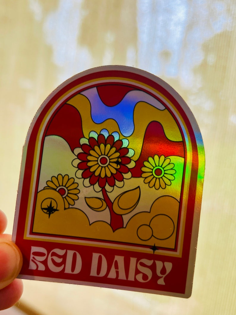 Red Daisy Arch Holographic Sticker - Billy Strings - Etsy
