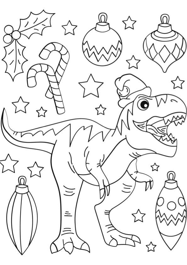 10 Christmas Dinosaur Coloring Pages for Kids Printable PDF Coloring ...