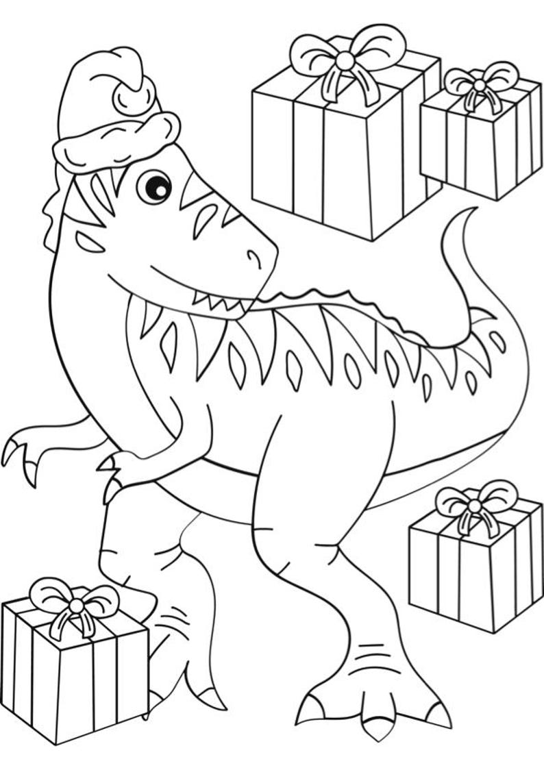 10 Christmas Dinosaur Coloring Pages for Kids Printable PDF Coloring ...