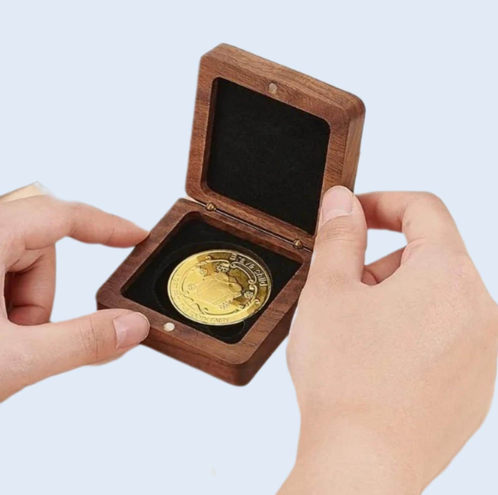 Single Wooden Challenge Coin Presentation Display Box With Black Velvet ...