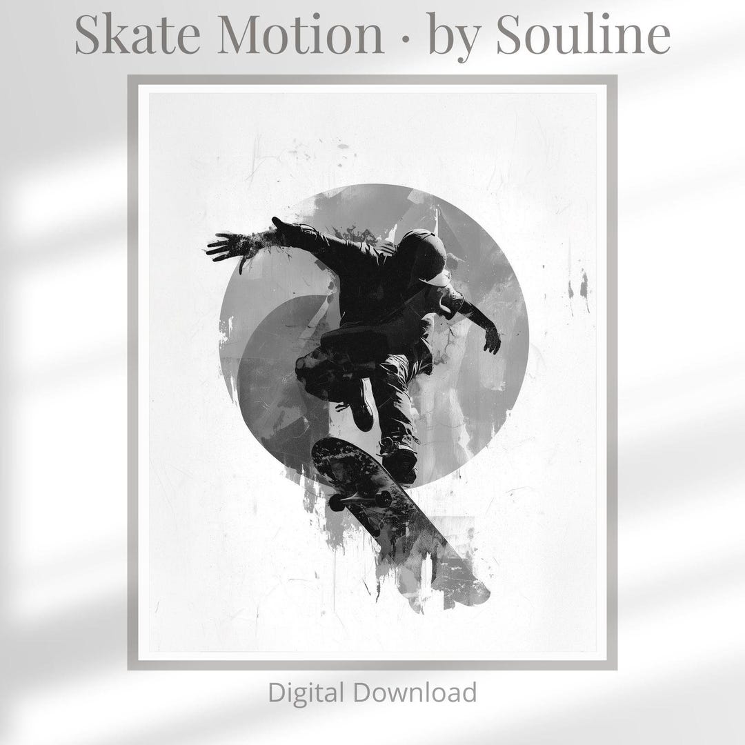 Abstract Skateboarder Wall Art – Minimal Black and White Figurative ...