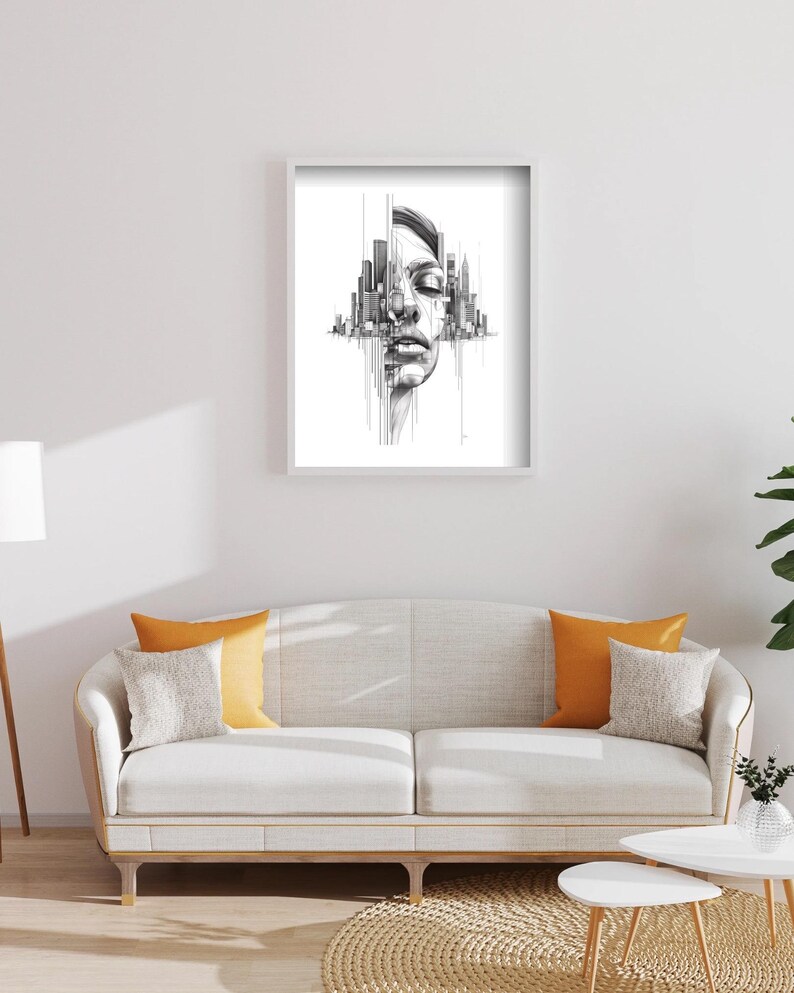 Urban Face 03 – Portrait dessin au trait minimaliste avec horizon de la ...