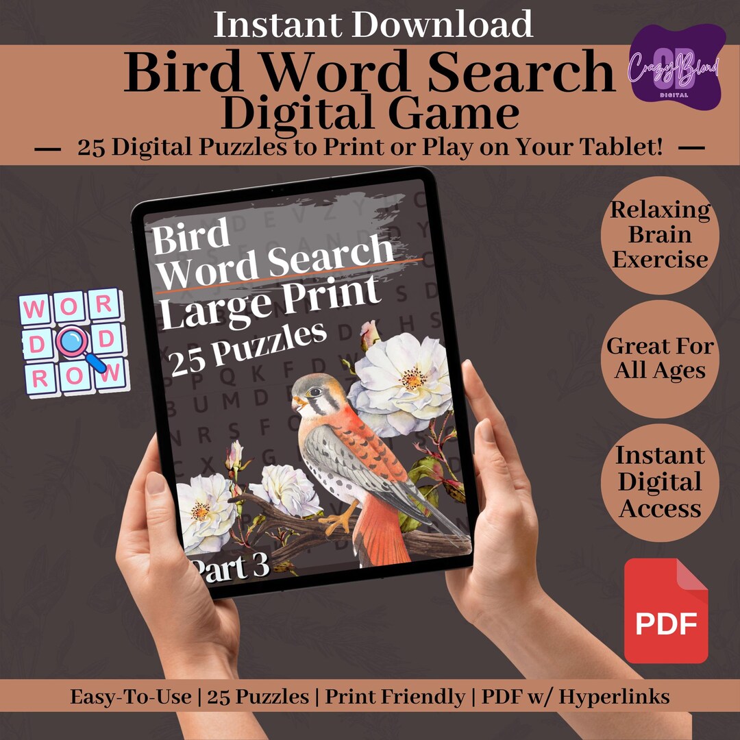 Large Print Bird Word Search | 25 Fun Bird-themed Puzzles | Digital ...