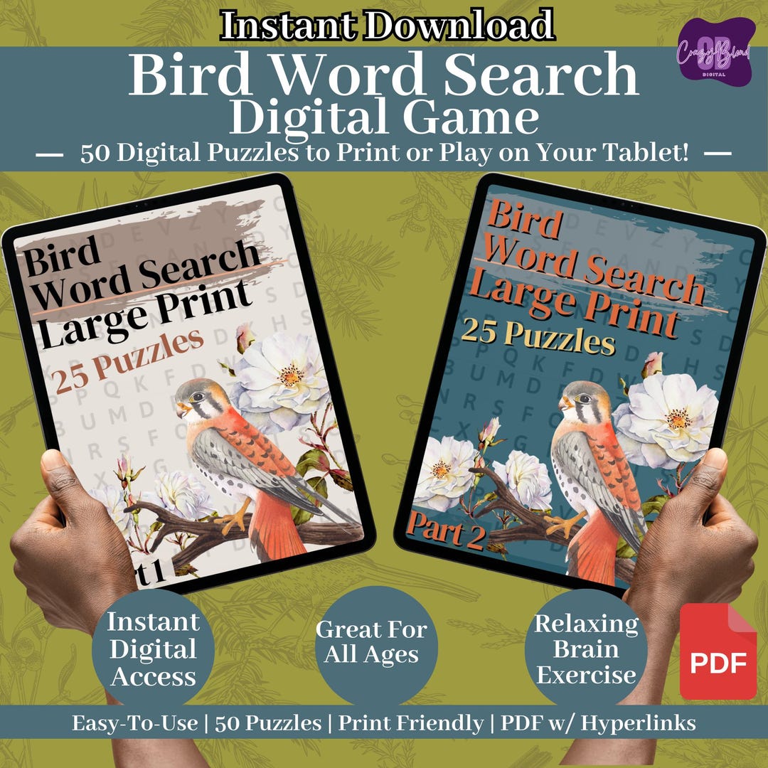 Bird Word Search Bundle | Large Print Puzzles | 50 Fun Bird-themed ...