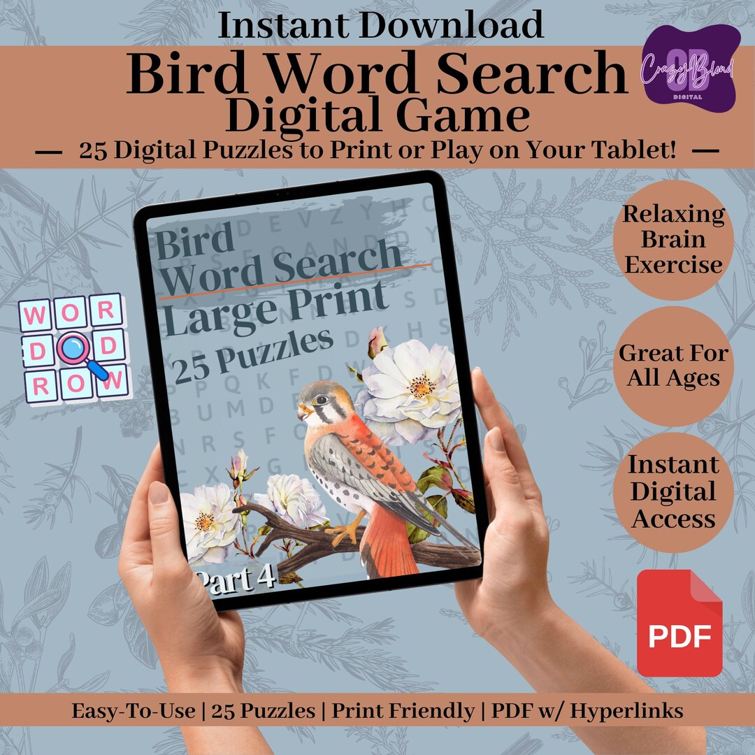 Large Print Bird Word Search: 25 Puzzles for Birdwatchers (digital ...