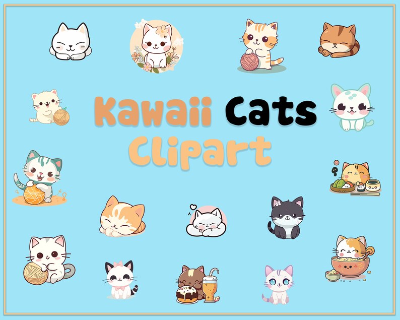 Kawaii Cats Clipart Digital Download Cute Cat Clipart Design Cat ...