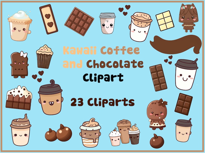 23 Kawaii Coffee Clipart Kawaii Chocolate Clipart Digital Download ...