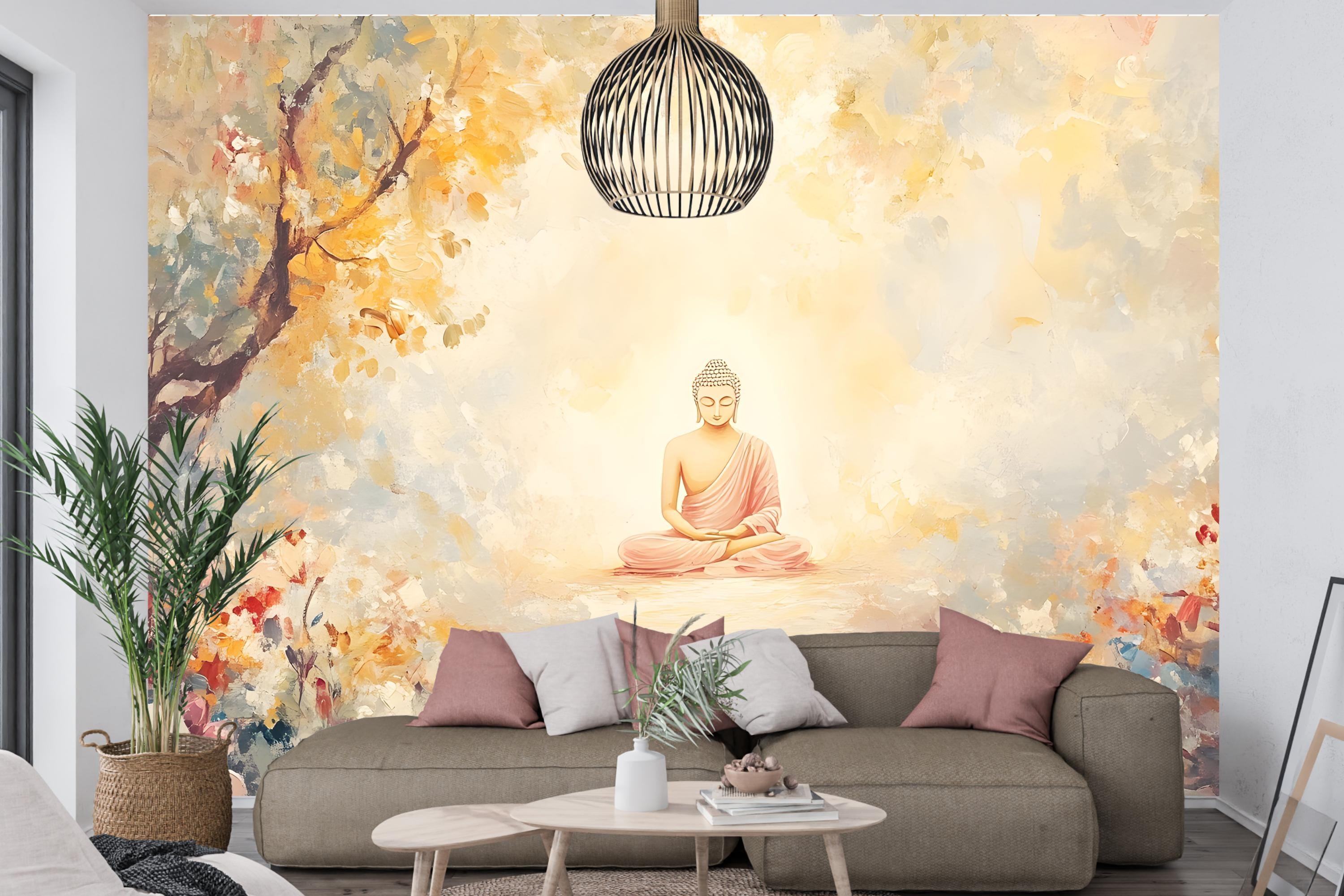 Wallpaper Zen Floral Buddha Meditation Mural - Peel and Stick Decor for ...
