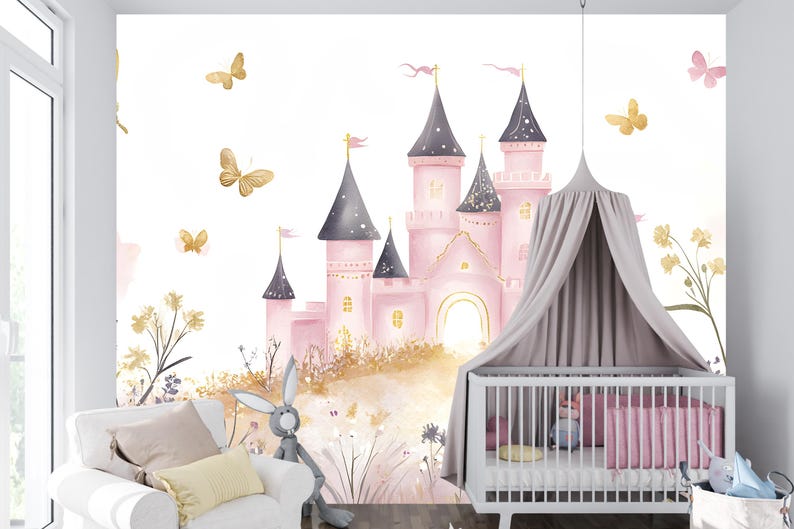 Princess Castle Peel and Stick Wallpaper Mural: Fairytale Nursery Decor - Etsy