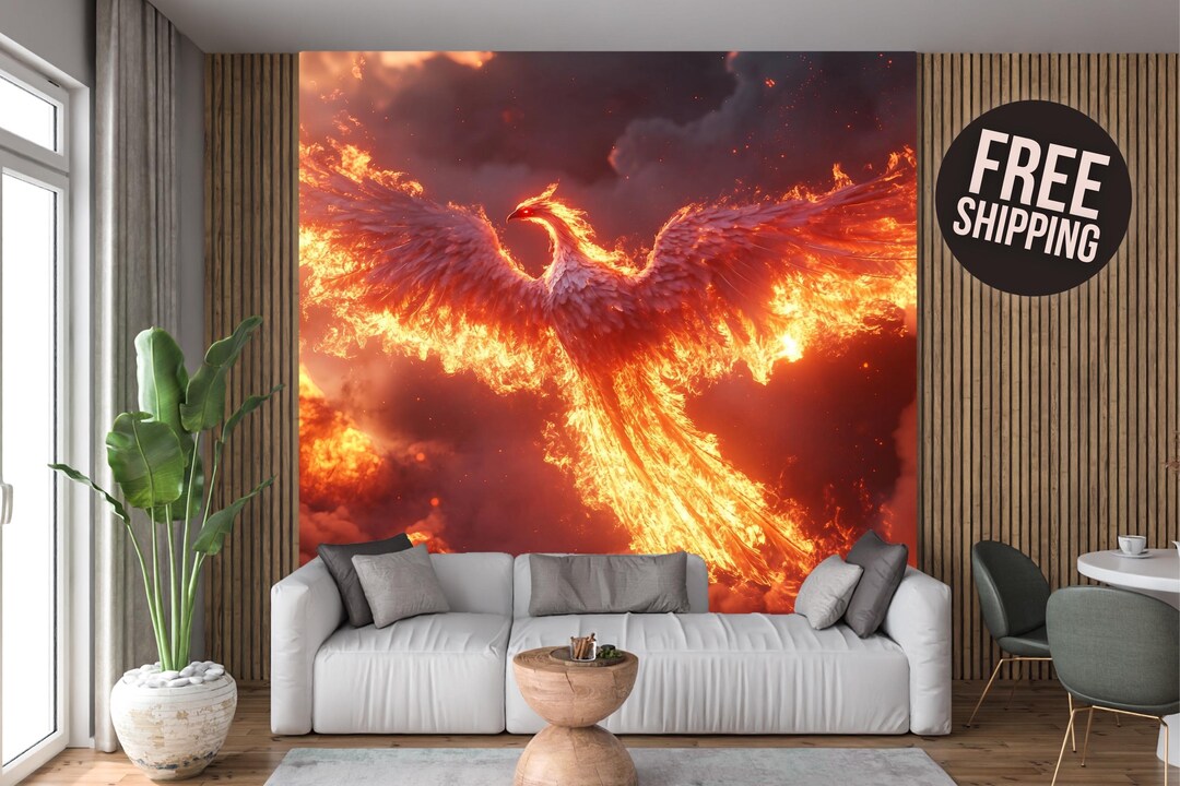 Powerful Fiery Phoenix Majestic Firebird in Flames Wallpaper Mural ...
