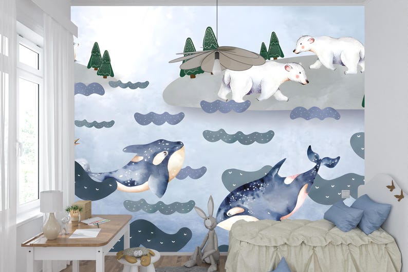 Arctic Animals Wallpaper Mural: Peel and Stick Kids Room Decor - Etsy