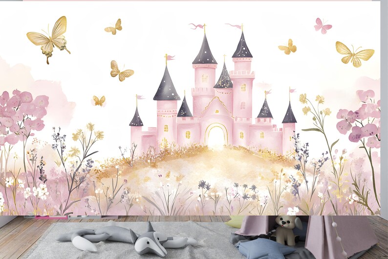 Princess Castle Peel and Stick Wallpaper Mural: Fairytale Nursery Decor - Etsy