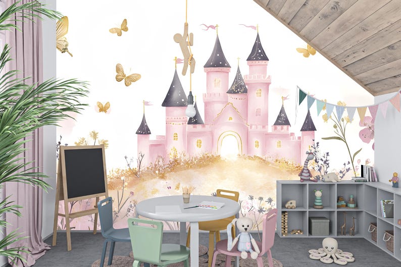 Princess Castle Peel and Stick Wallpaper Mural: Fairytale Nursery Decor - Etsy