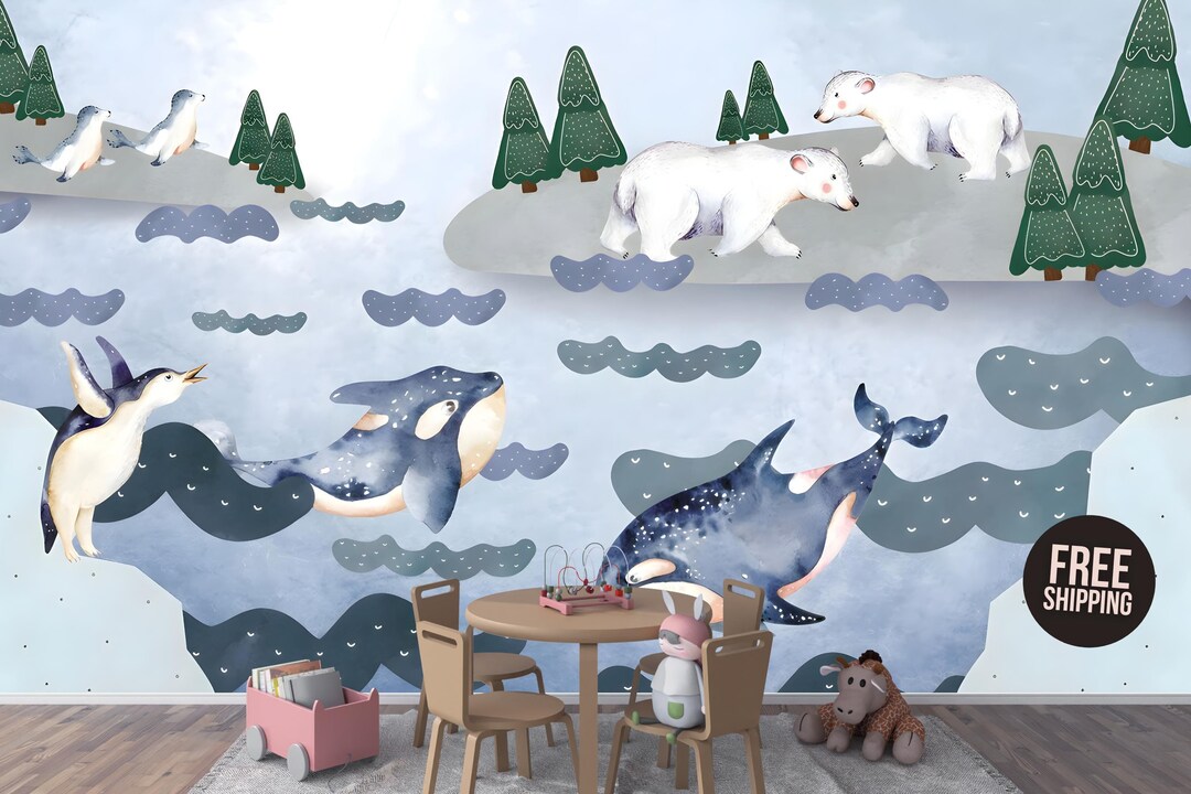 Arctic Animals Wallpaper Mural: Peel and Stick Kids Room Decor - Etsy