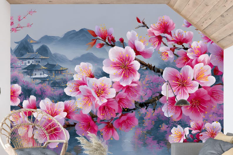 Japanese Cherry Blossom Wallpaper Mural – Traditional Sakura Floral ...
