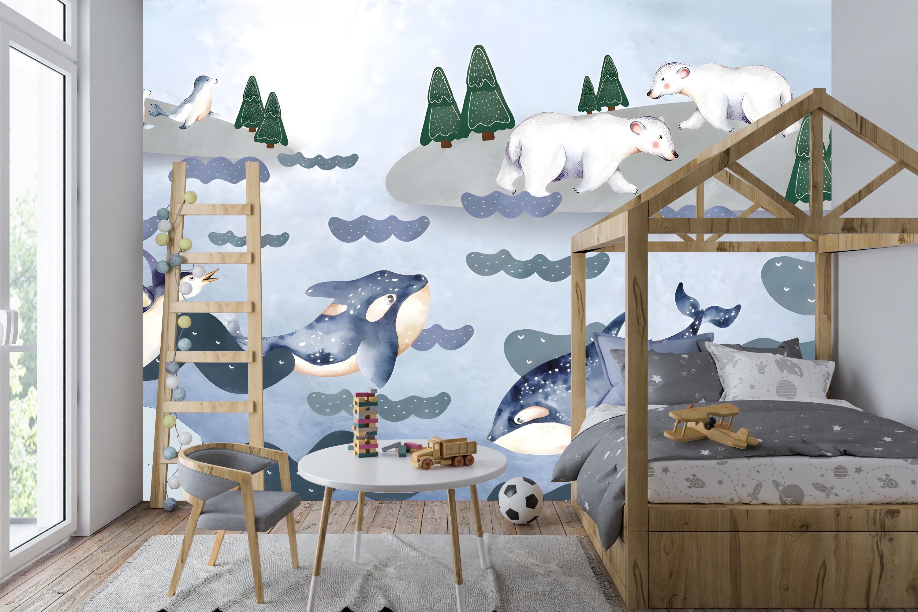 Arctic Animals Wallpaper Mural: Peel and Stick Kids Room Decor - Etsy