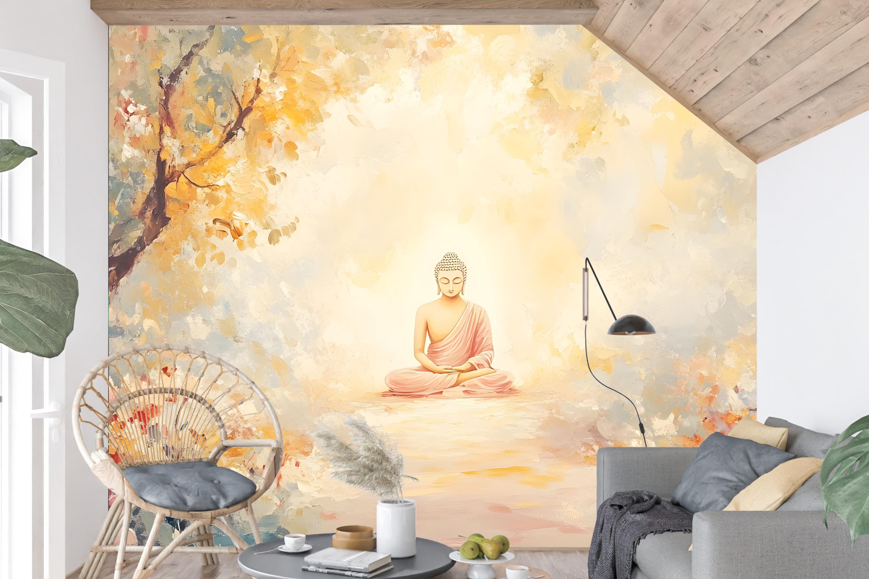 Wallpaper Zen Floral Buddha Meditation Mural - Peel and Stick Decor for ...
