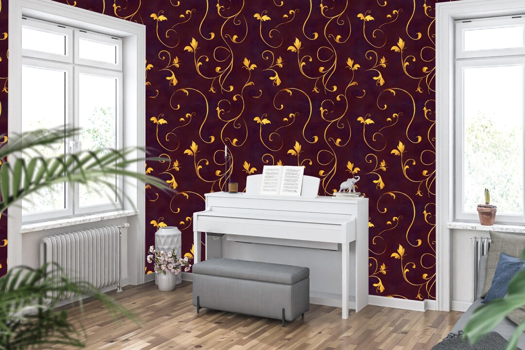 Wallpaper Vintage Burgundy and Gold Rustic Mural - Elegant Wall ...