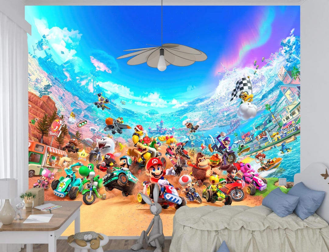 Mario Kart Wallpaper Mural: Colorful Nintendo Racing Adventure for Kids ...