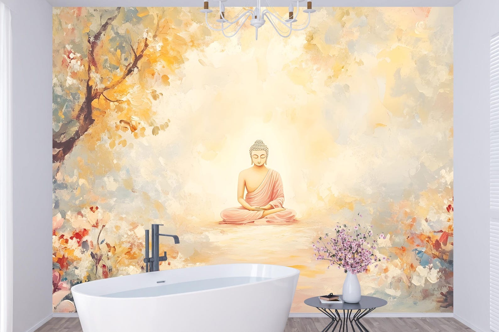 Wallpaper Zen Floral Buddha Meditation Mural - Peel and Stick Decor for ...