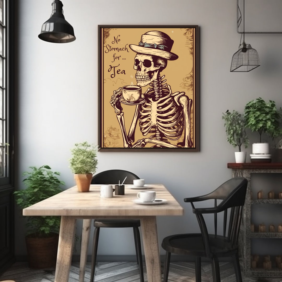 Skeleton Drinking Coffee Print Poster, Digital Poster, Comedy, Wall Art ...