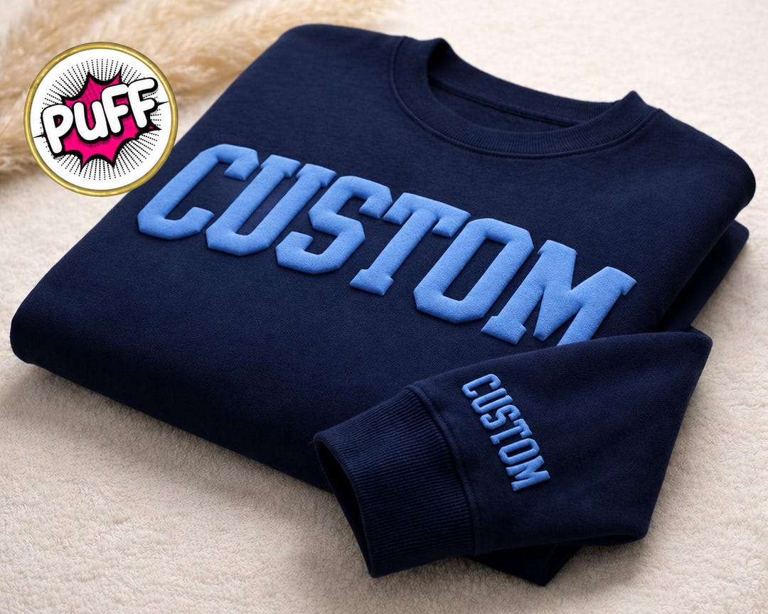 Custom Embossed Puff Sweatshirt, Personalized Team Name Shirt, School ...