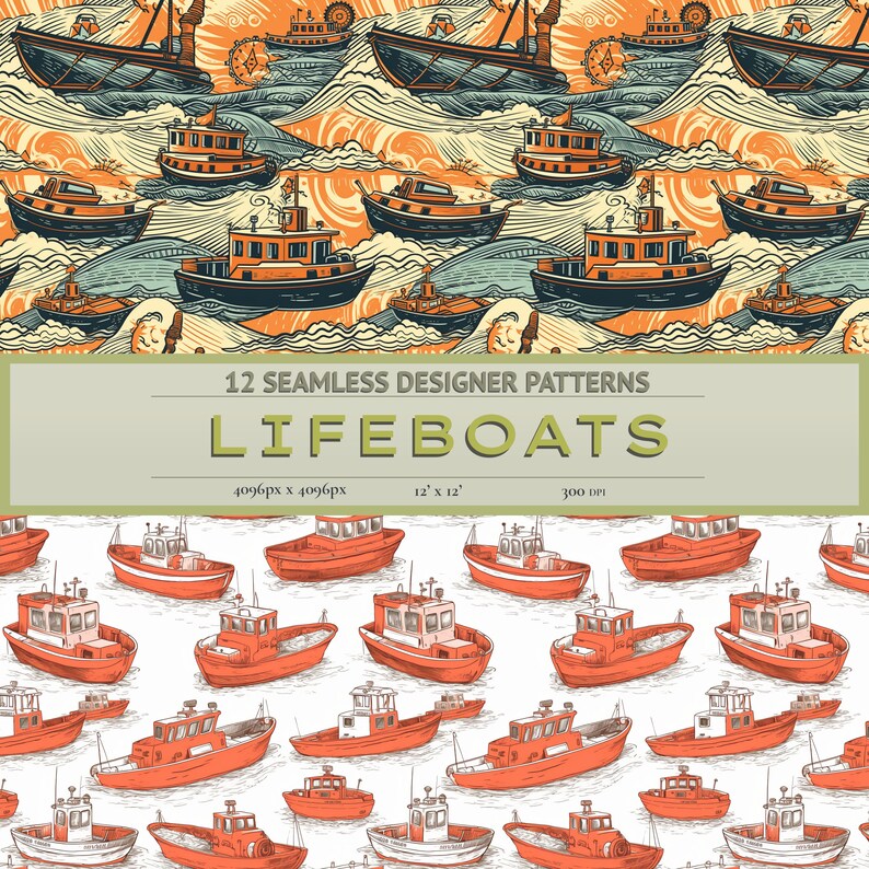 Lifeboat Patterns Pack: 12 Unique Artistic Styles, Seamless Tileable ...