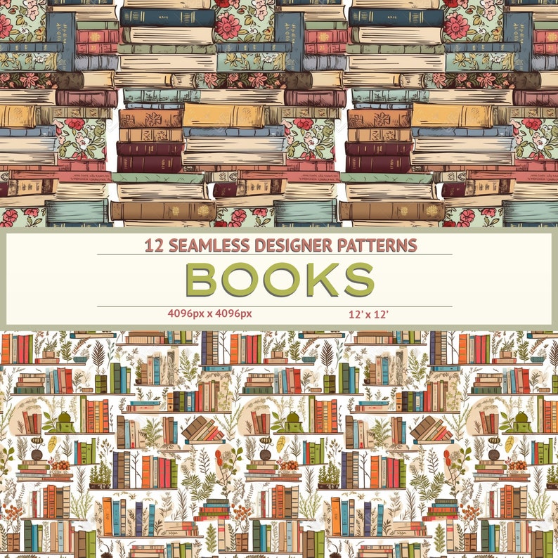 Enchanting Book Seamless Patterns 12-pack Imaginative Tileable Designs ...