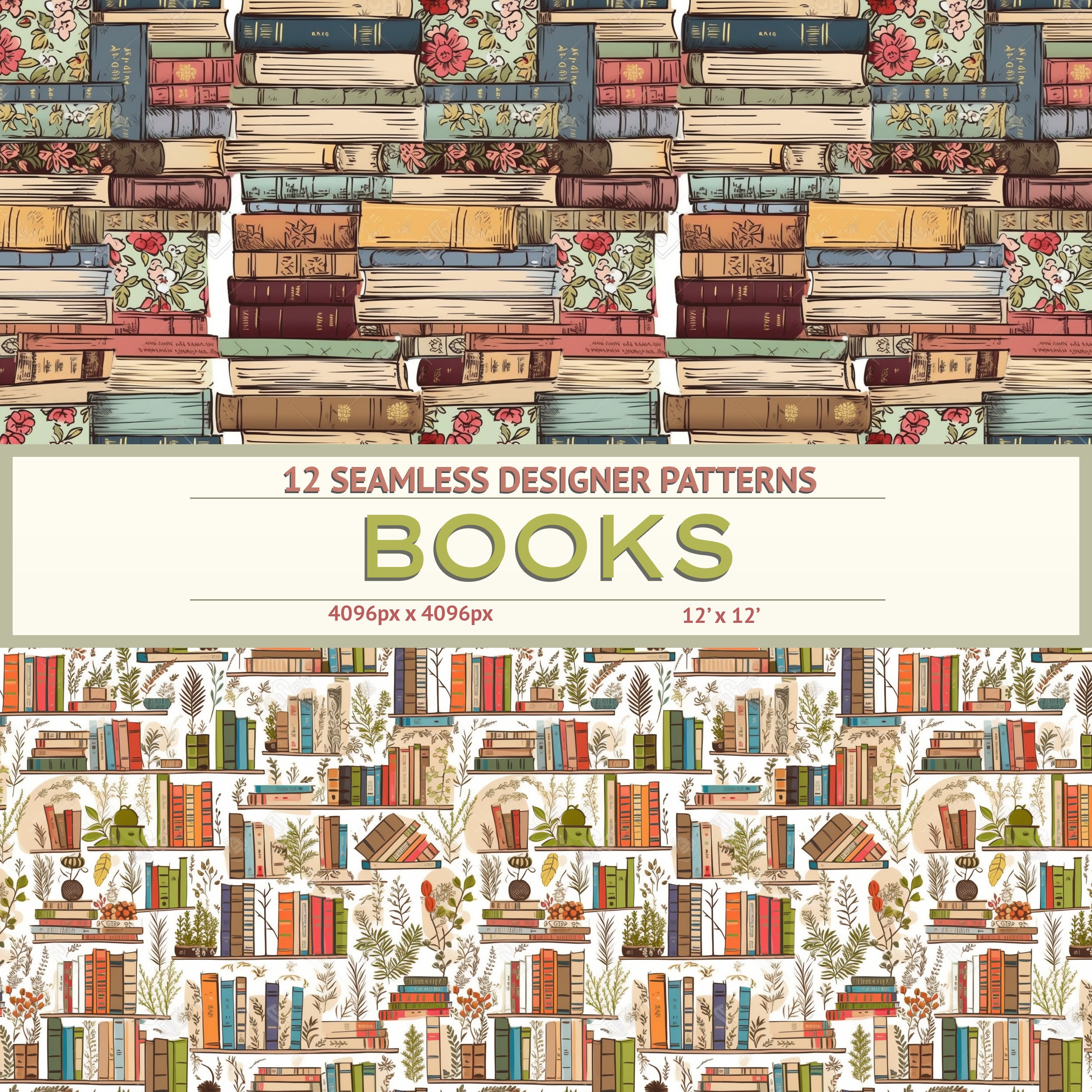Enchanting Book Seamless Patterns 12-pack Imaginative Tileable Designs ...