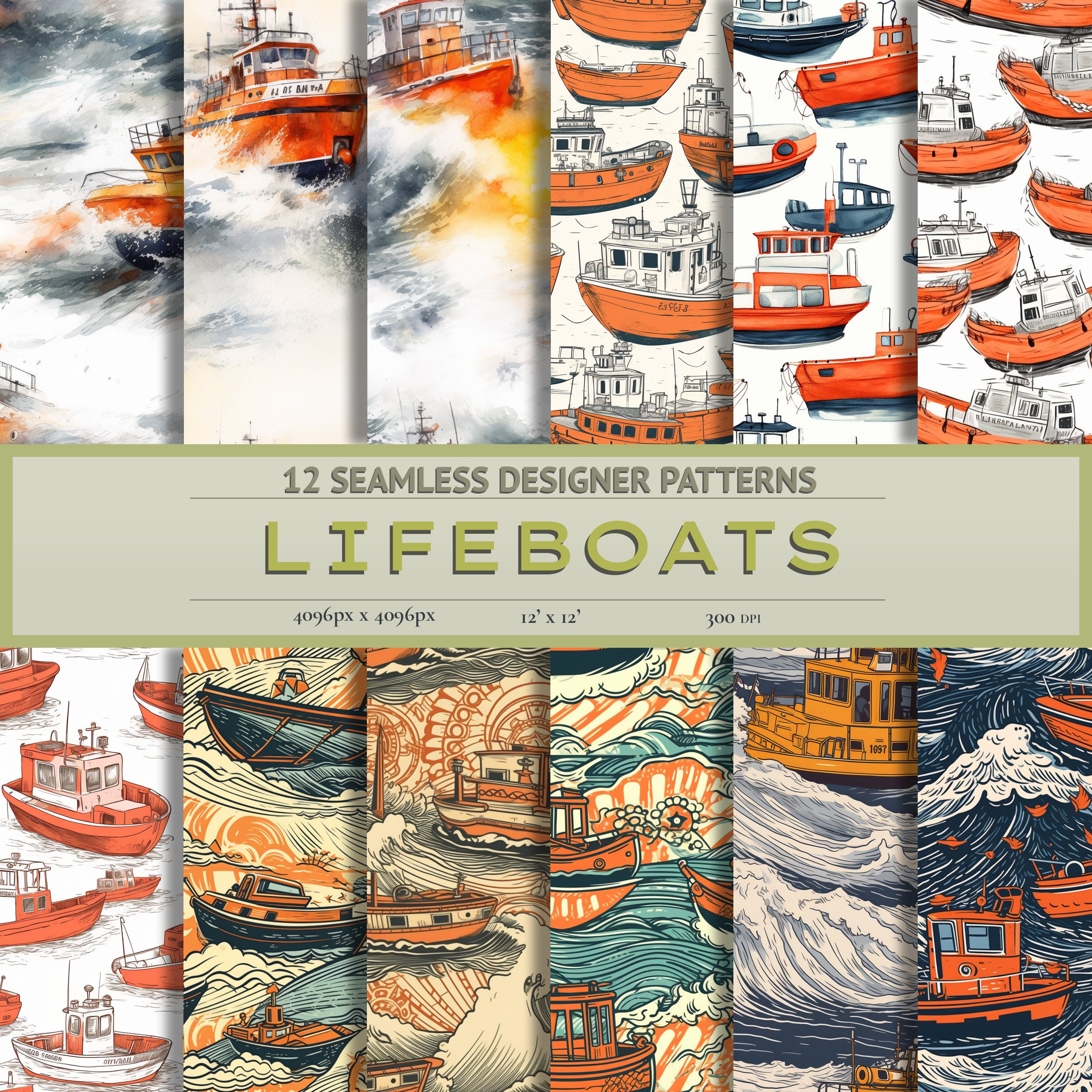 Lifeboat Patterns Pack: 12 Unique Artistic Styles, Seamless Tileable ...