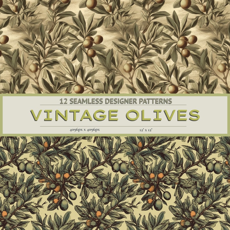 Watercolor Vintage Olives Digital Patterns: 12 Seamless - Etsy
