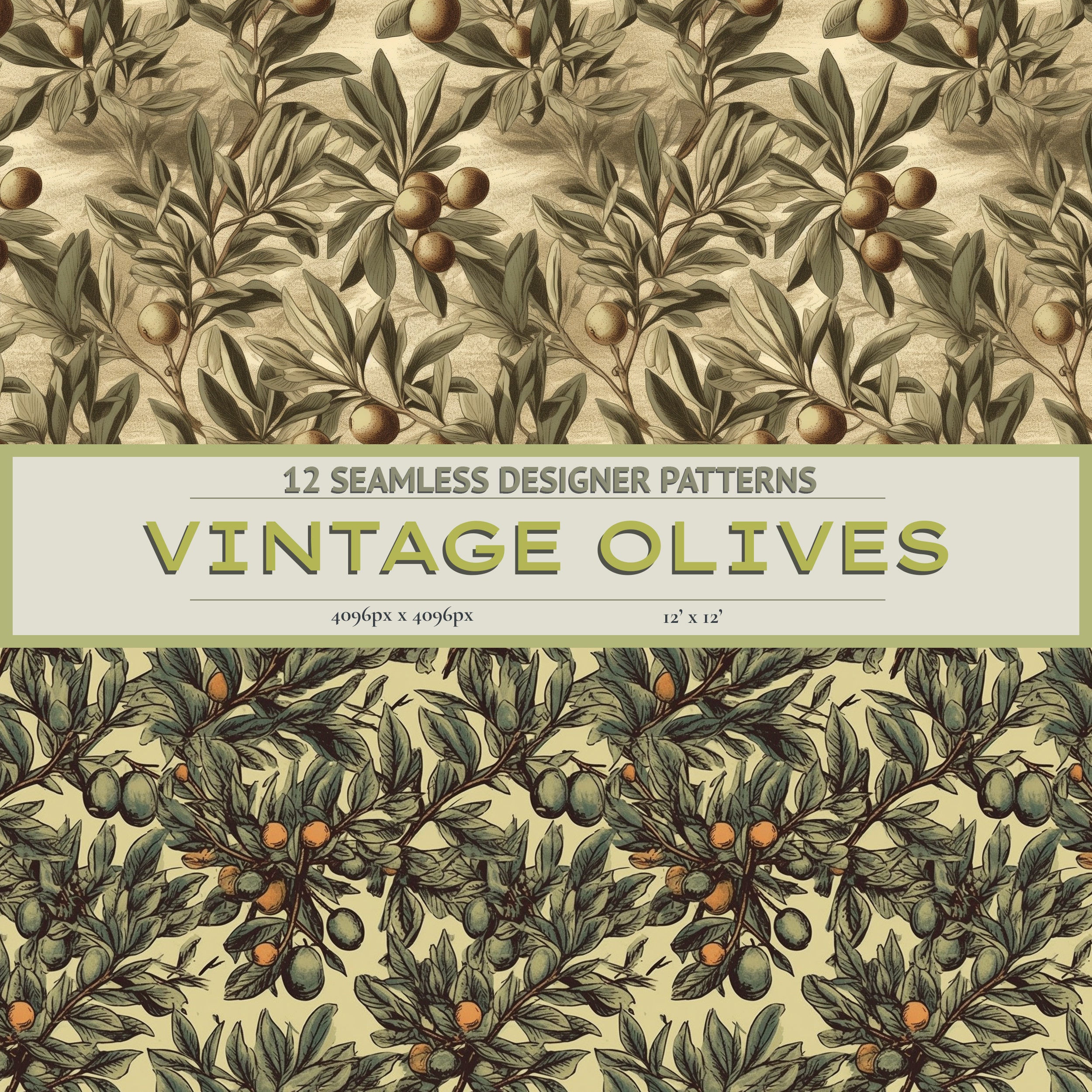 Watercolor Vintage Olives Digital Patterns: 12 Seamless - Etsy