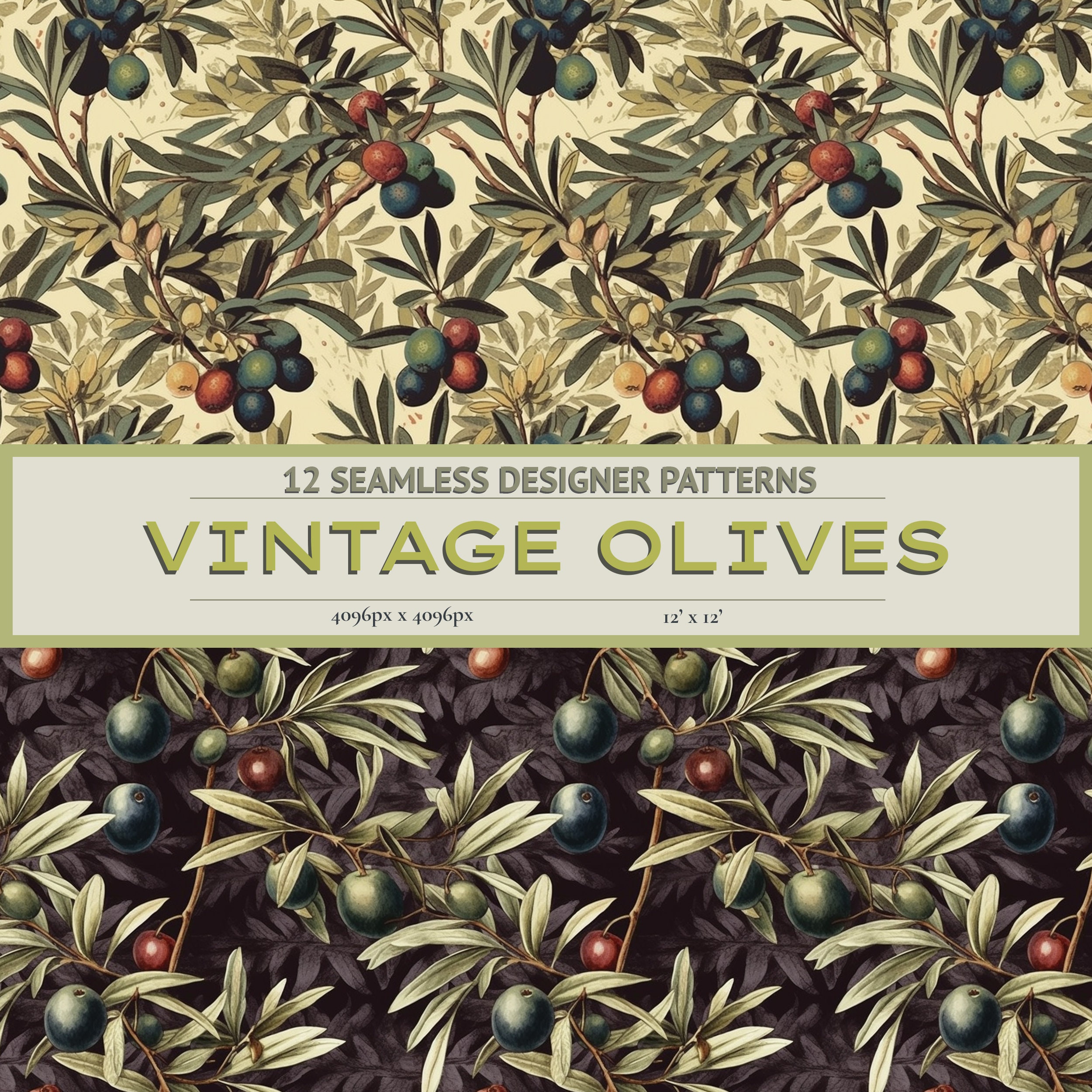 Watercolor Vintage Olives Digital Patterns: 12 Seamless - Etsy