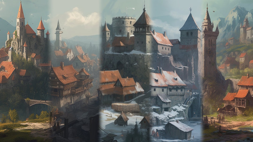 Fantasy Village & Castle Collection 5 Digital Art Pieces for Immersive ...
