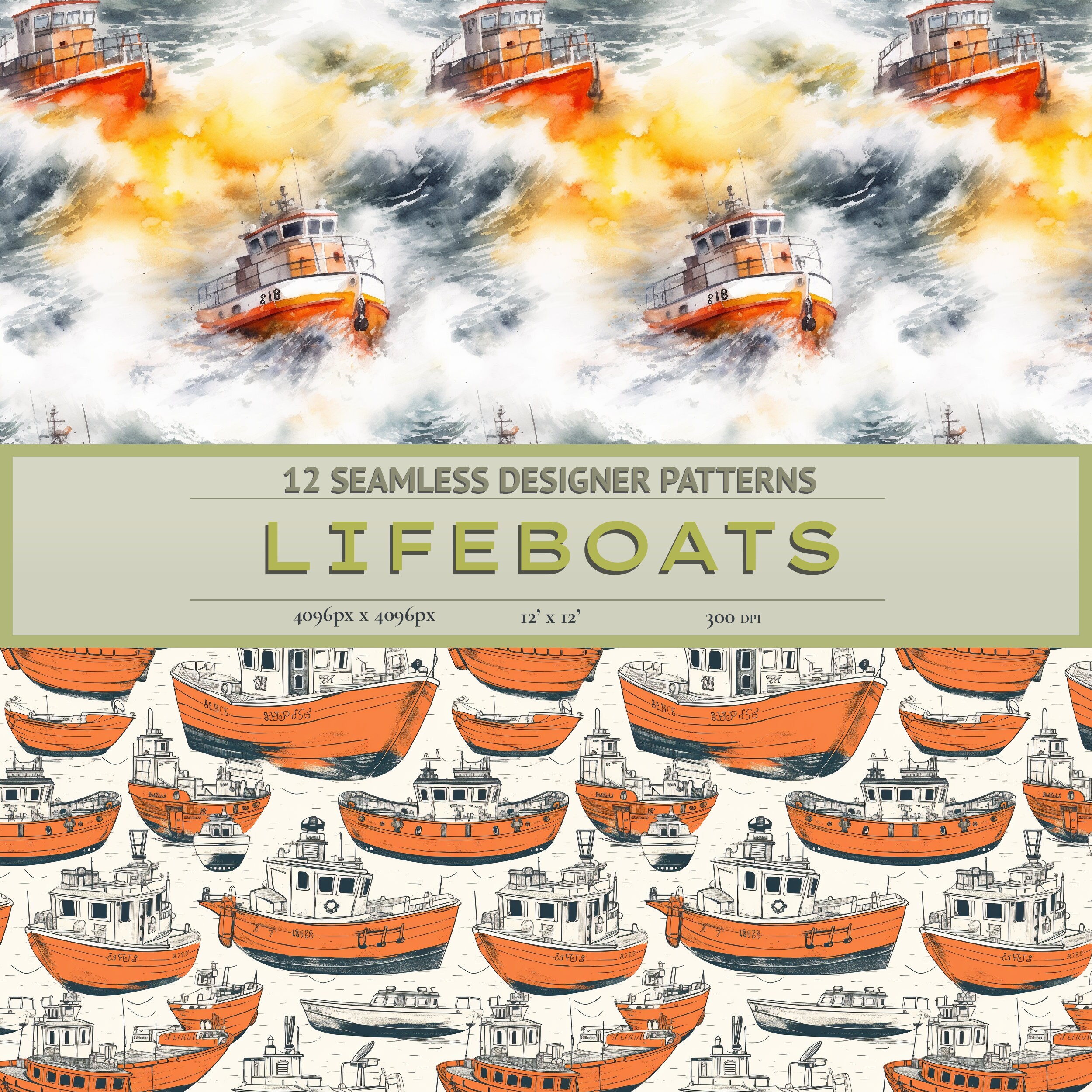 Lifeboat Patterns Pack: 12 Unique Artistic Styles, Seamless Tileable ...
