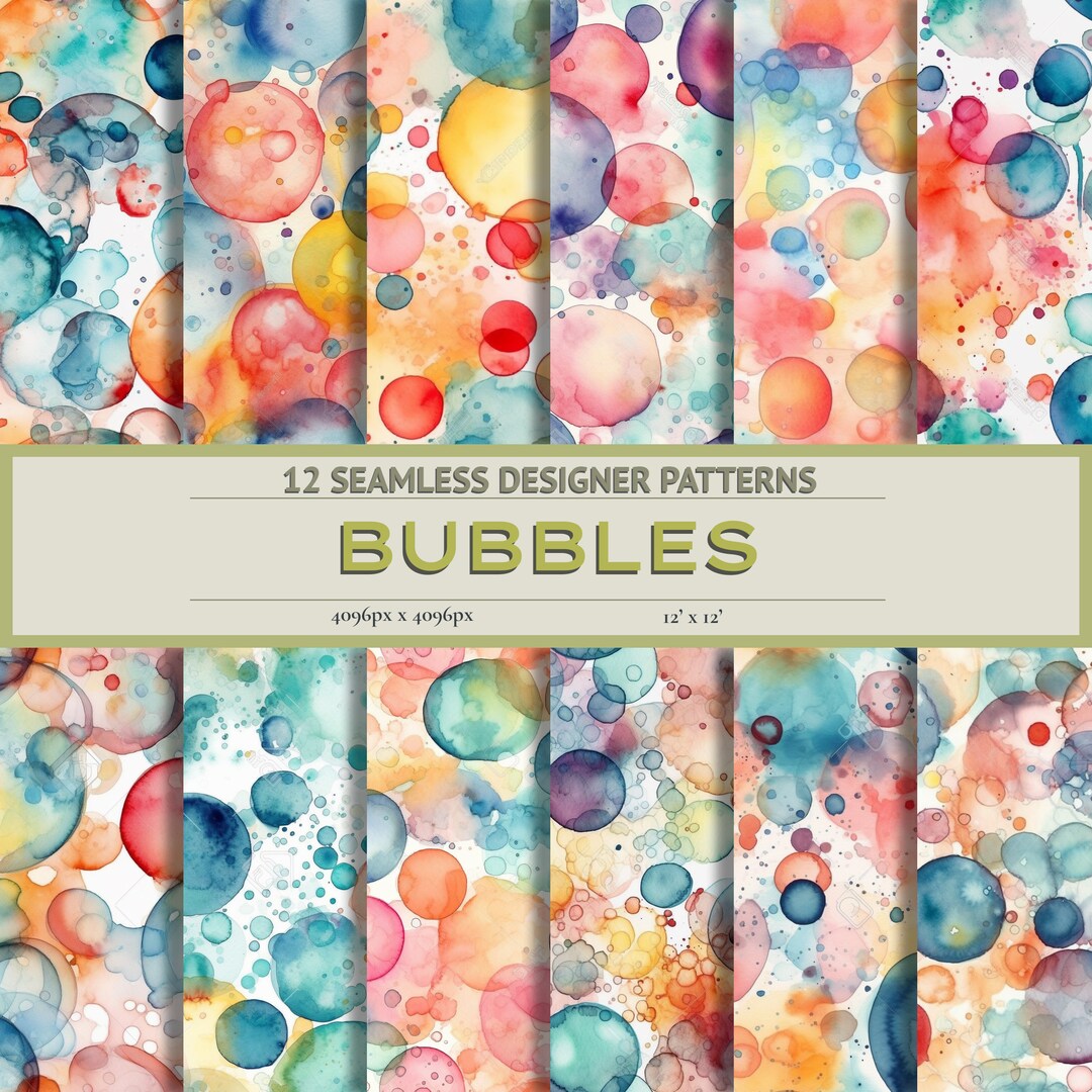 Colorful Bubbles Watercolor Patterns Pack: Seamless Tileable Designs ...