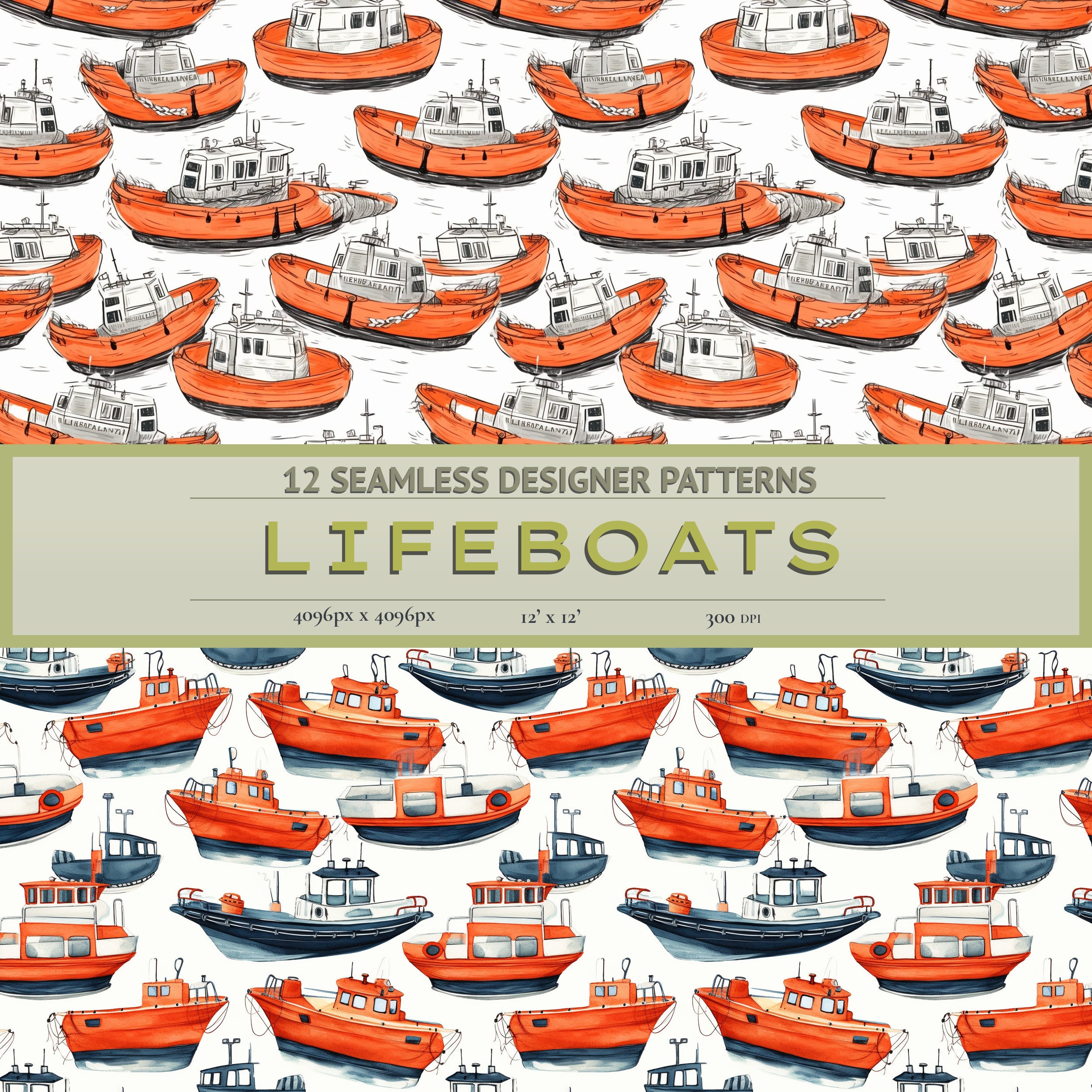 Lifeboat Patterns Pack: 12 Unique Artistic Styles, Seamless Tileable ...
