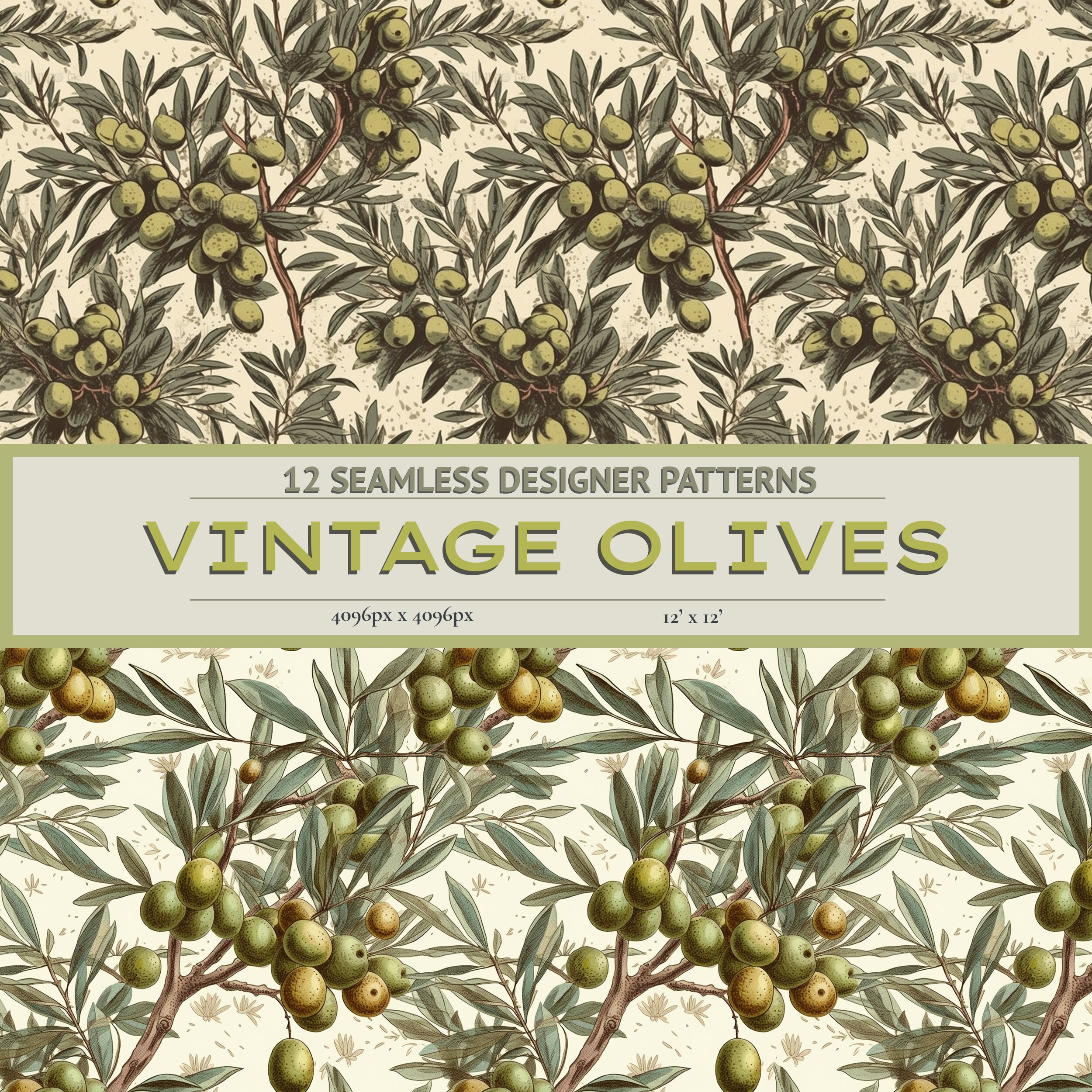 Watercolor Vintage Olives Digital Patterns: 12 Seamless - Etsy