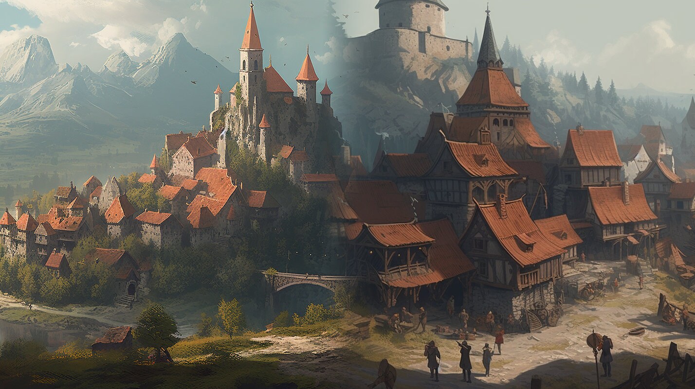 Fantasy Village & Castle Collection 5 Digital Art Pieces for Immersive ...