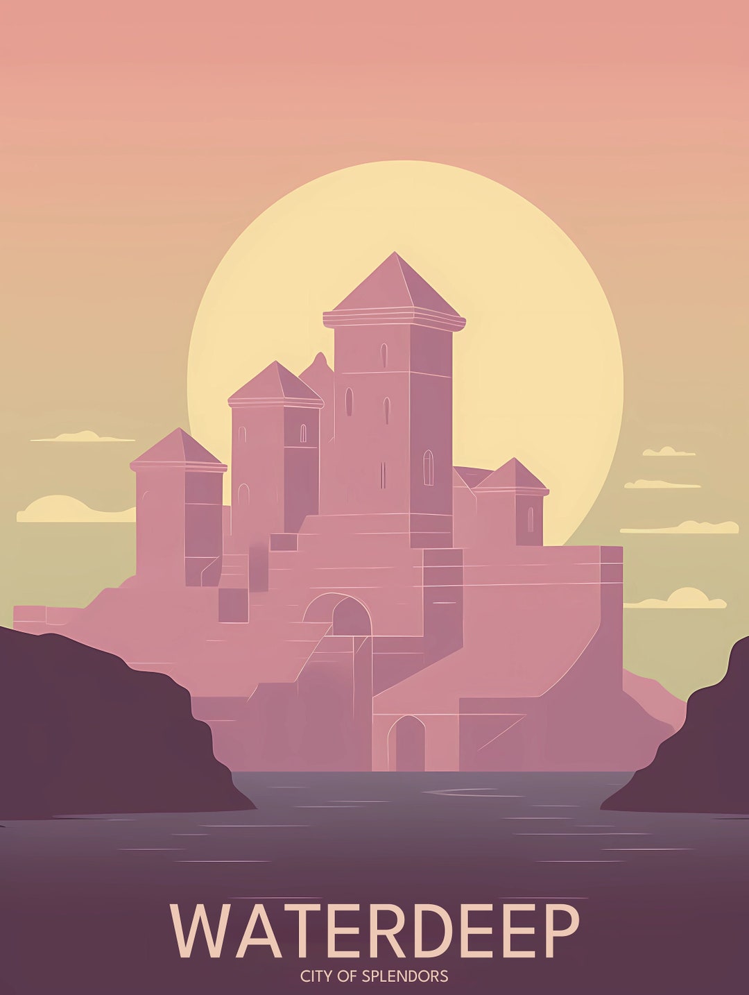 Waterdeep Cityscape Modern Travel Poster Style Digital Art - Etsy