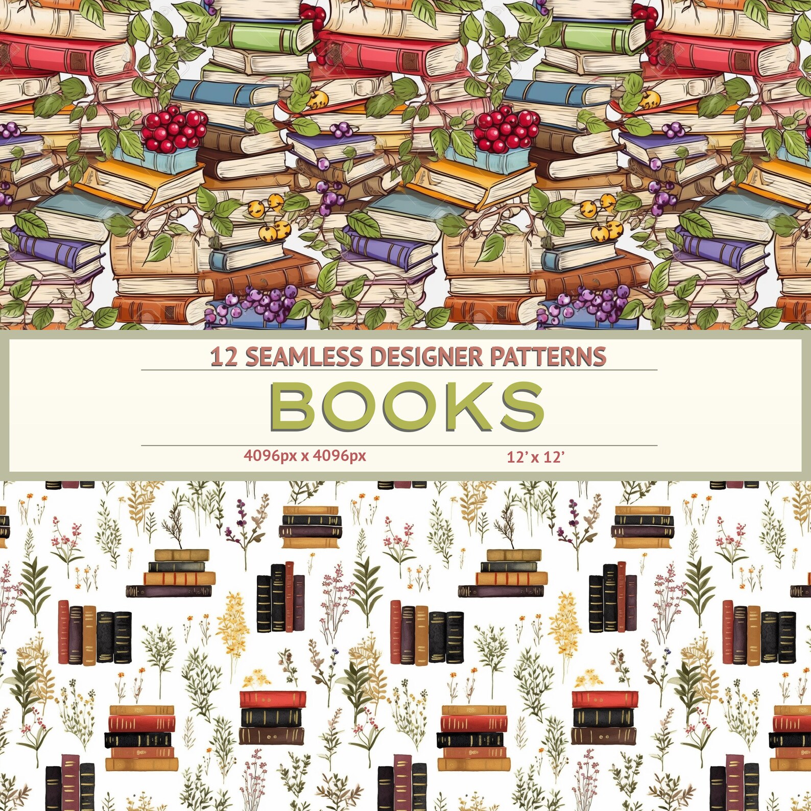 Enchanting Book Seamless Patterns 12-pack Imaginative Tileable Designs ...