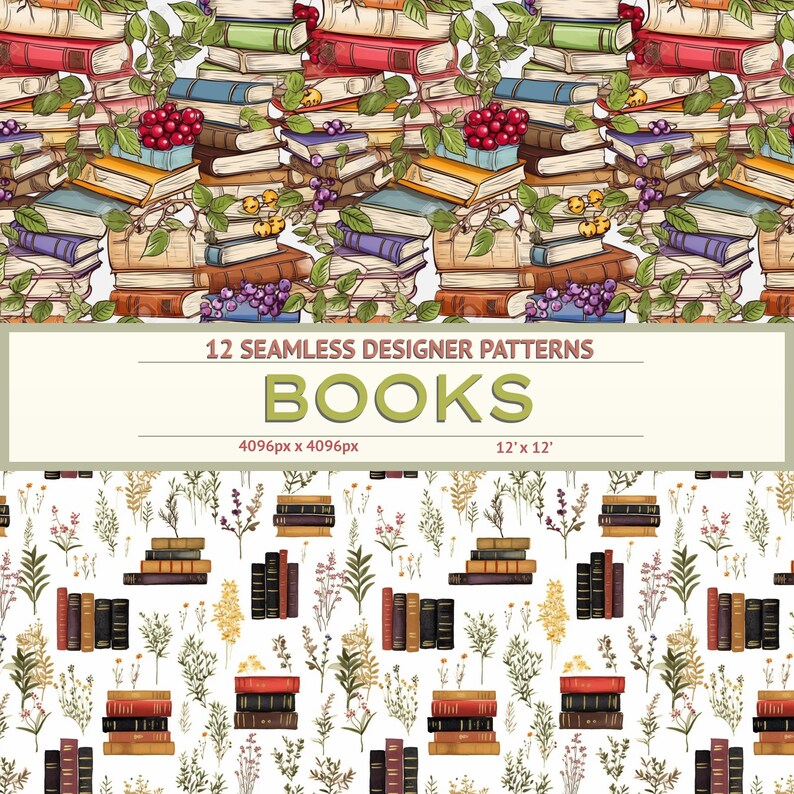 Enchanting Book Seamless Patterns 12-pack Imaginative Tileable Designs ...