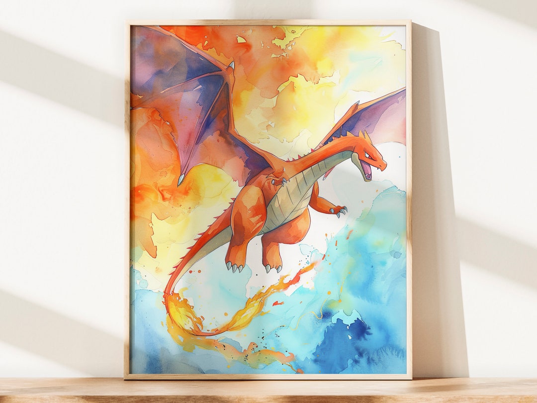 Charizard Poster Watercolor Pokemon Wall Decor Gift for Him Playroom ...